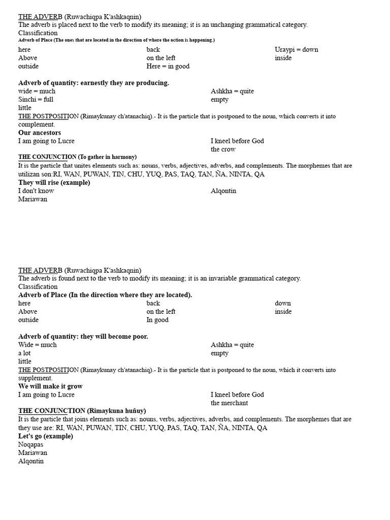 The Adverb Quechua | PDF | Adverb | Verb