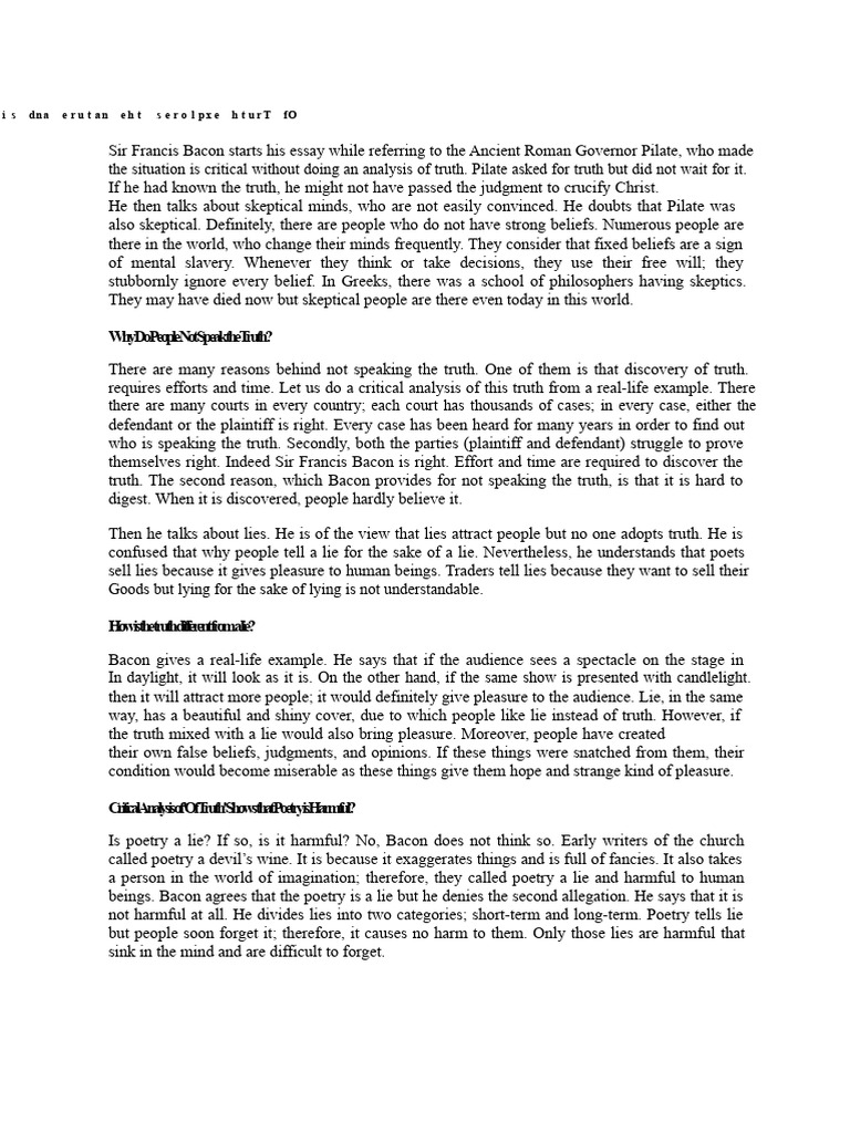Analyzing Bacon's 'Of Truth' Essay | PDF | Truth | Lie
