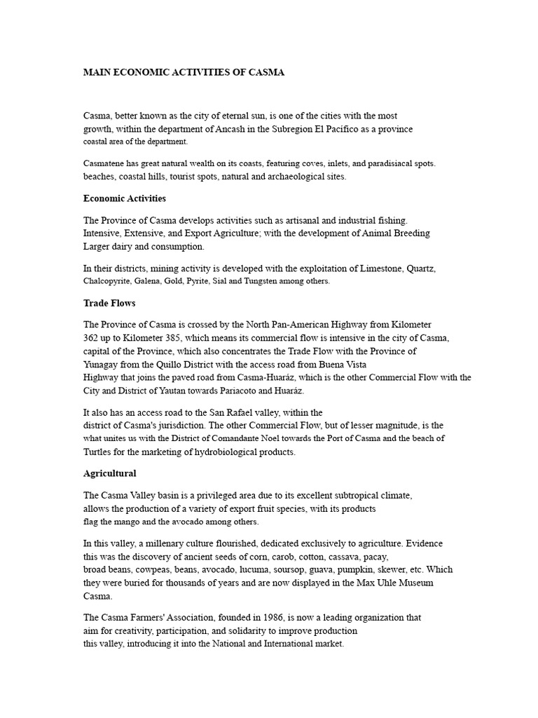 Main Economic Activities of Casma | PDF | Agriculture