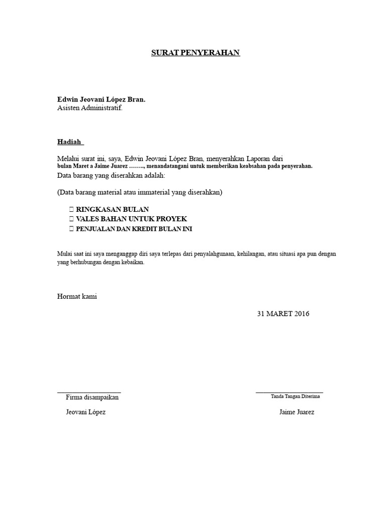Surat Penyerahan Dokumen | PDF