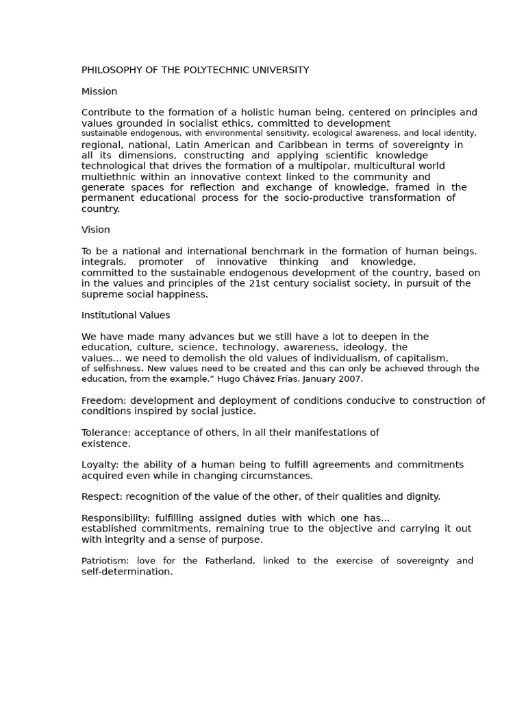 Philosophy of The Polytechnic University | PDF | Sustainability | Democracy