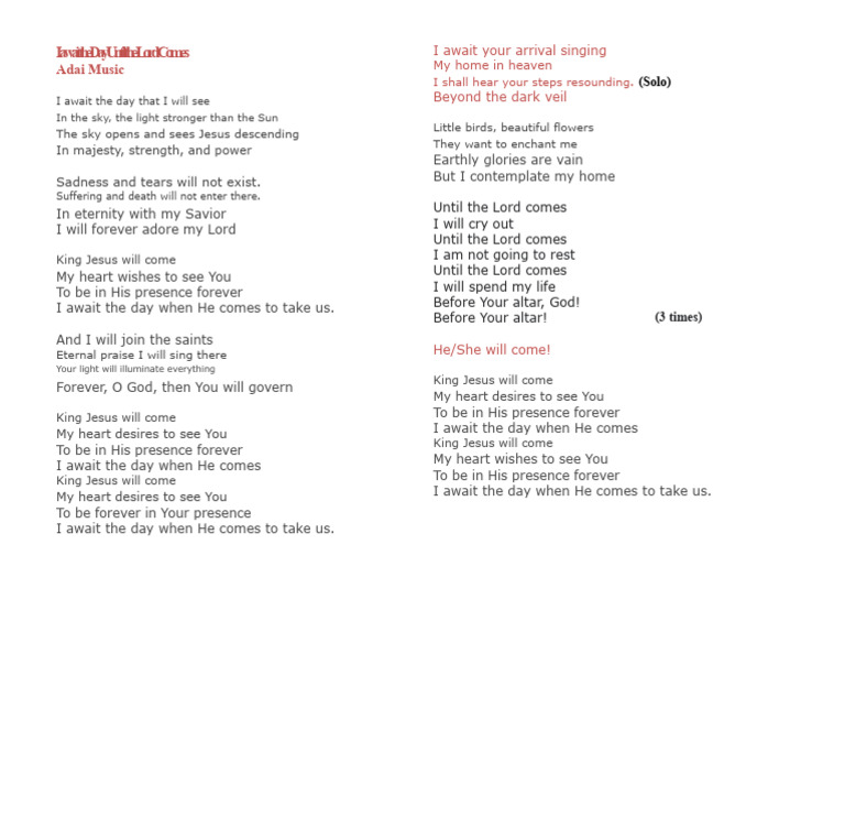 I Await The Day, Lyrics of The Anthem | PDF