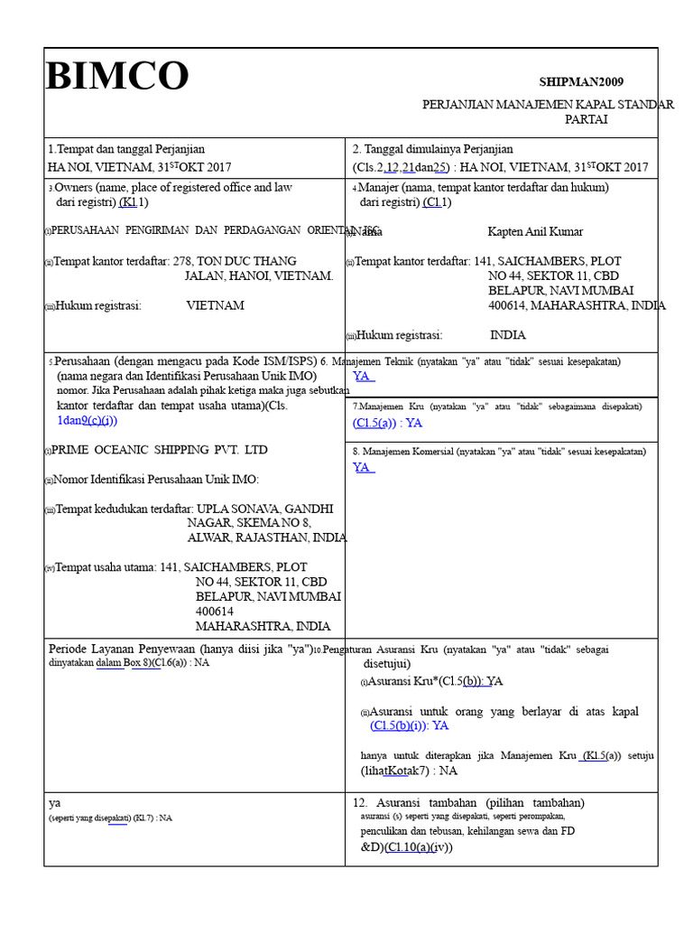 Perjanjian BIMCO | PDF