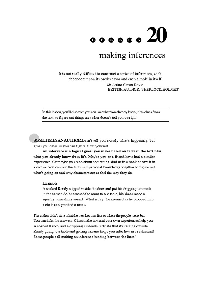S3 - Lesson 20 (Making Inferences) | PDF | Dinosaurs | Menu