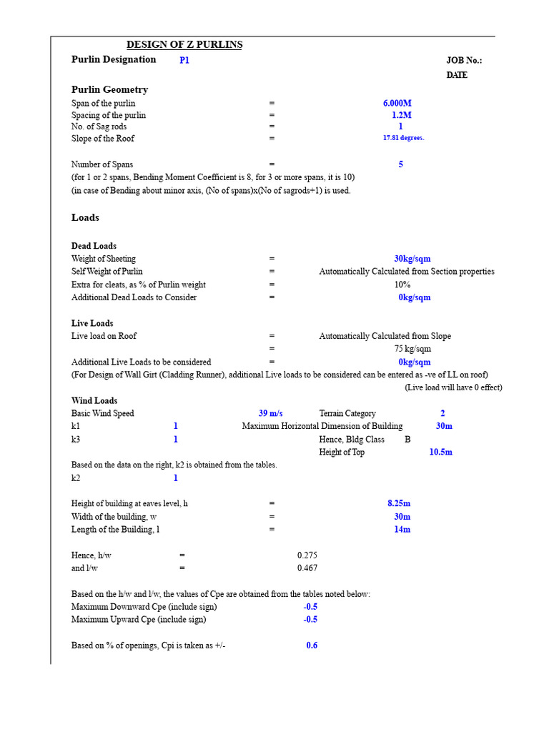 Z Purlin Design and Load Calculations | PDF | Bending | Stress (Mechanics)