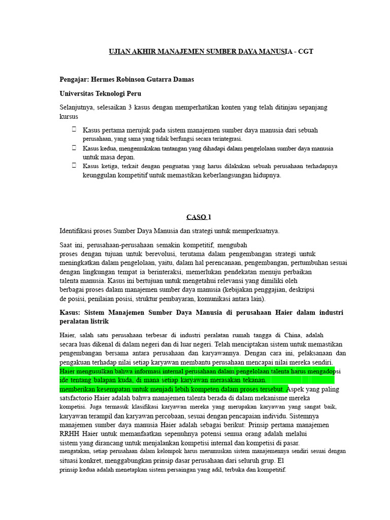 Ujian Akhir Manajemen Sumber Daya Manusia | PDF