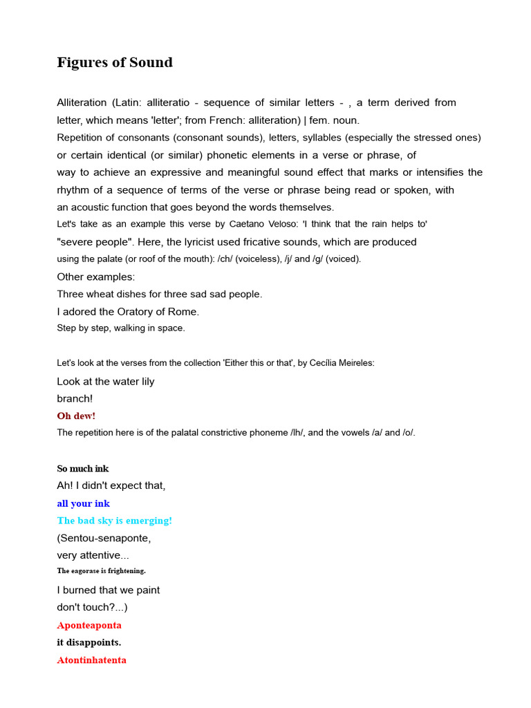 Sound Figures (Alliteration - Assonance - Onomatopoeia - Paronomasia ...