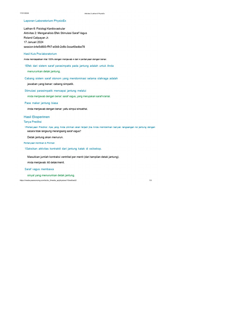 Efek Stimulasi Saraf Vagus pada Jantung | PDF