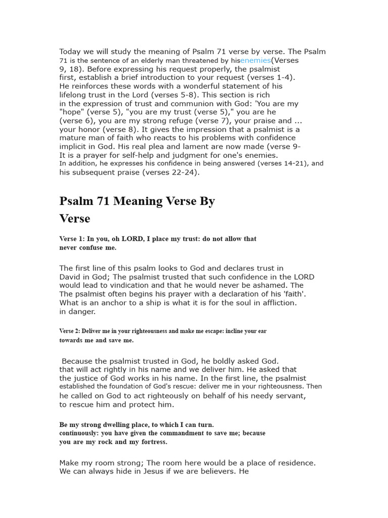 Today We Will Study The Meaning of Psalm 71 Verse by Verse. | PDF ...