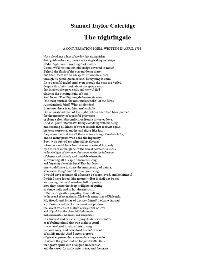 Coleridge Samuel Taylor - The Nightingale | PDF