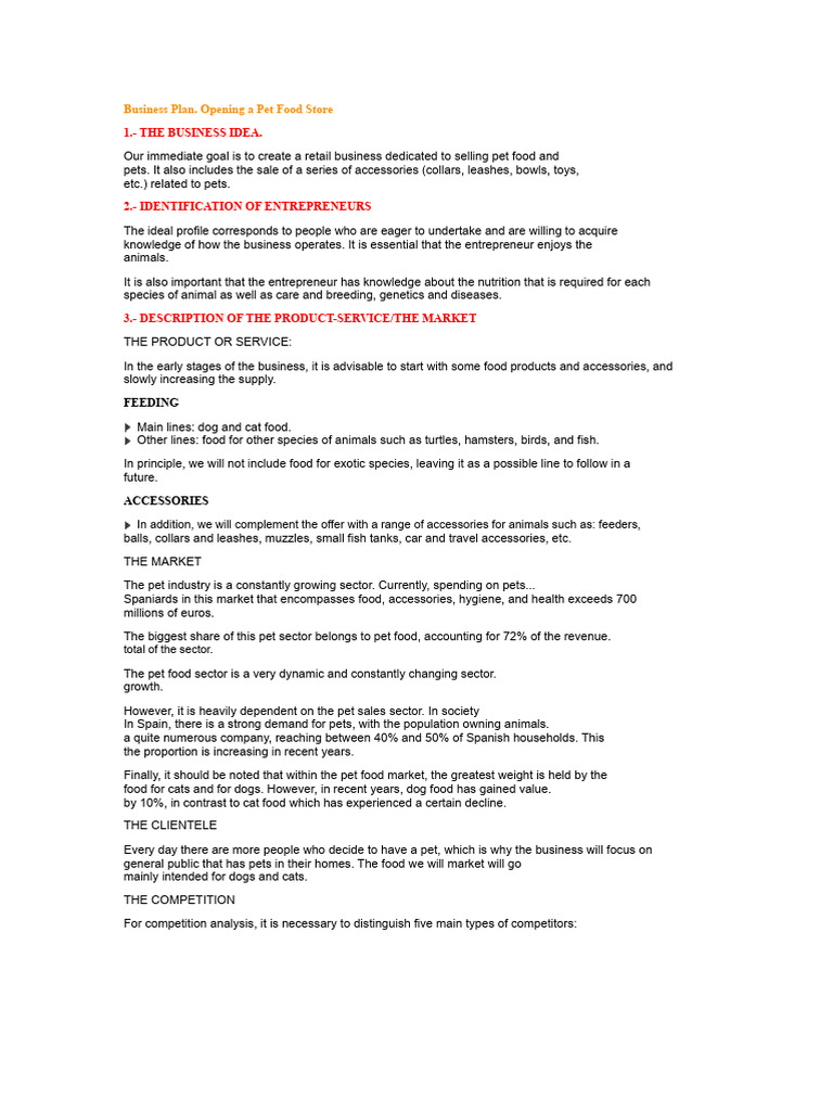Business Plan Example Pet Store | PDF | Expense | Pet