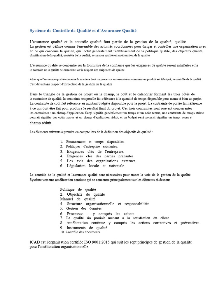 Contrôle et Assurance Qualité en Gestion | PDF | Management de la ...