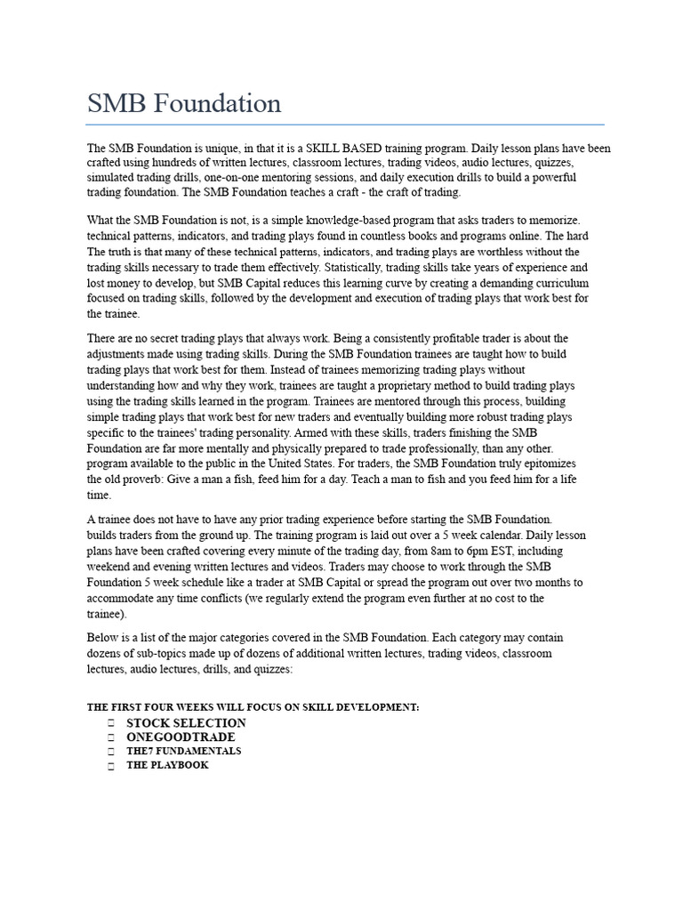 SMB Foundation PDF | PDF | Technical Analysis | Day Trading