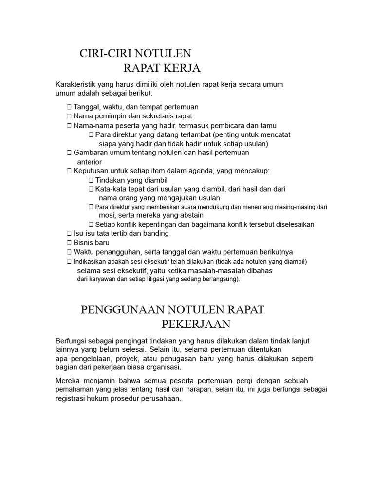 Notulen Rapat Kerja (Penggunaan Dan Karakteristik) | PDF