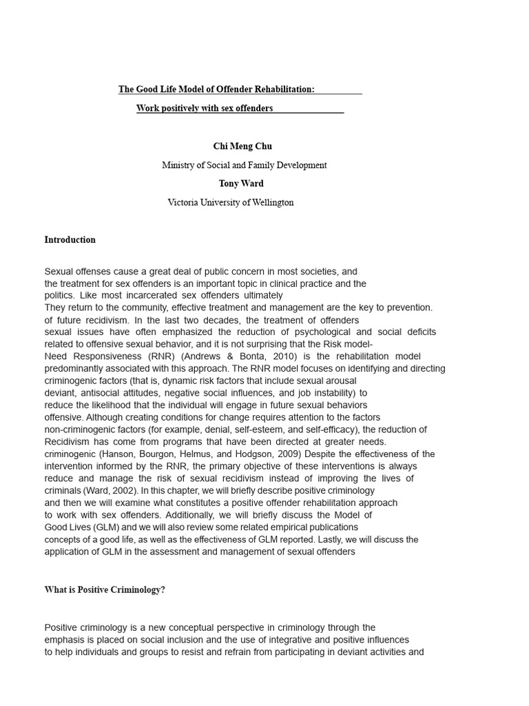 Good Lives Model in Sex Offender Rehab | PDF | Crime & Violence | Crimes