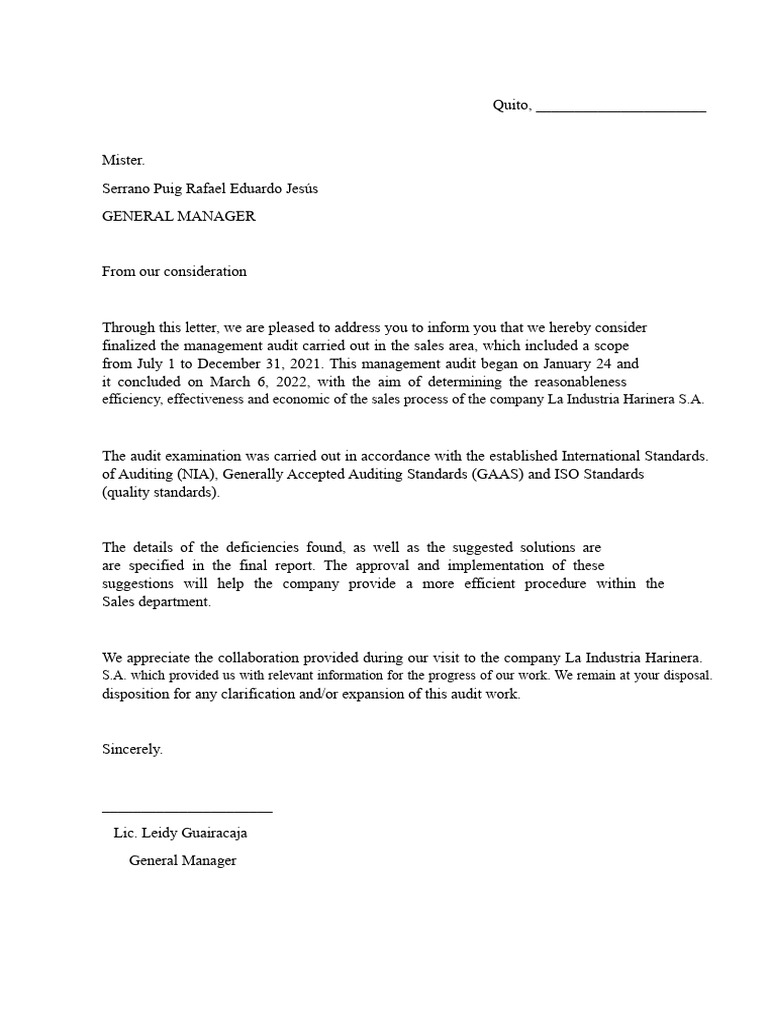 Letter of Completion of The Audit Work | PDF