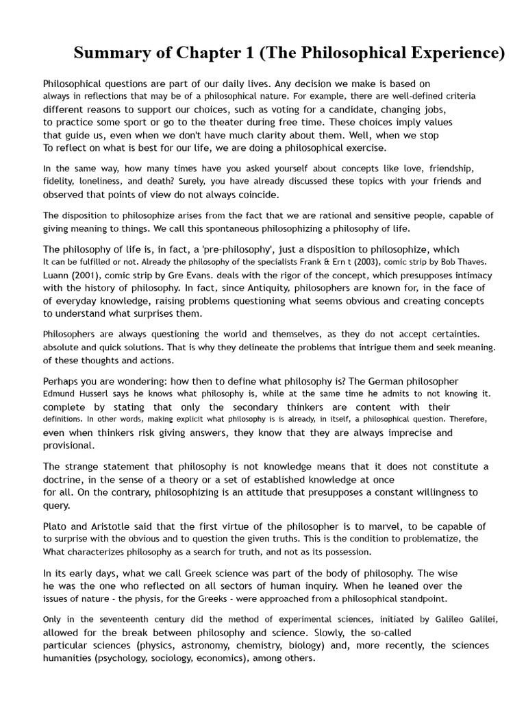 Summary of Chapter 1 (The Philosophical Experience) | PDF | Science ...