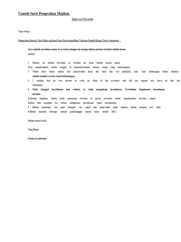 Contoh Surat Pengesahan Majikan | PDF