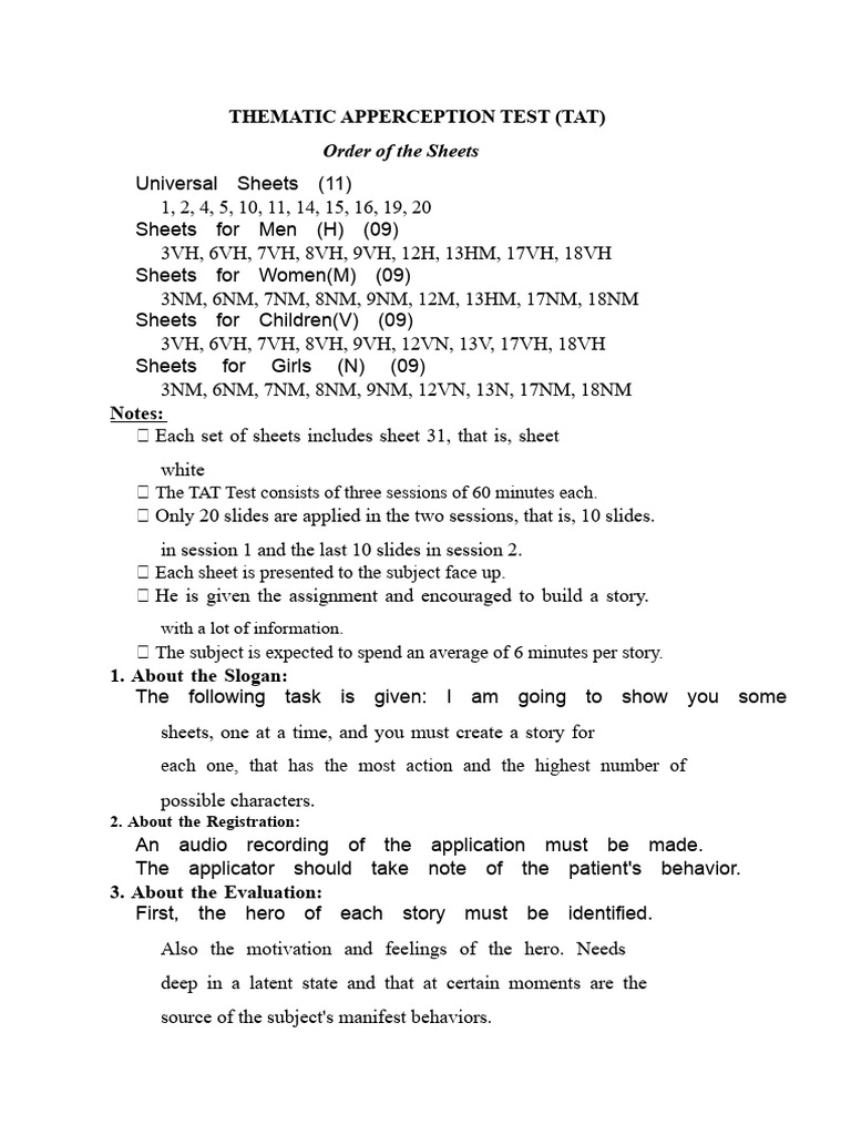 Order of The Thematic Apperception Test (TAT) Plates | PDF