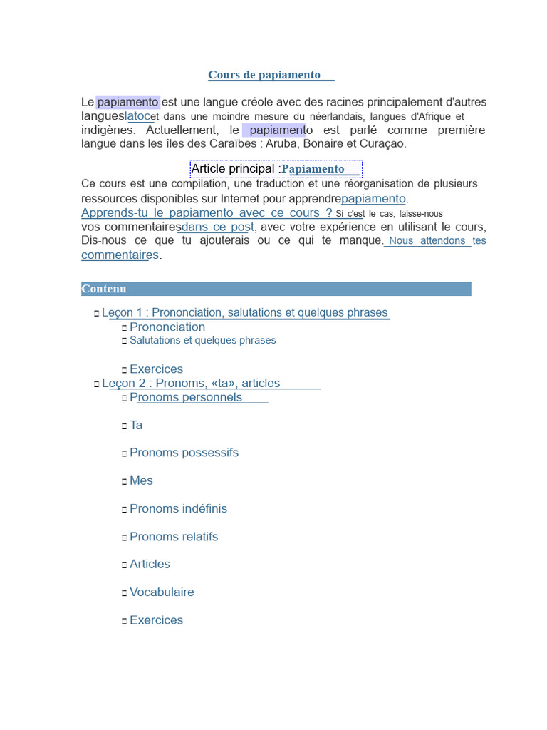 Apprenez le Papiamento facilement | PDF | Nombre grammatical | Verbe