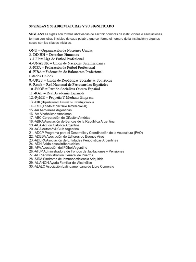 30 Siglas y Abreviaturas Esenciales | PDF