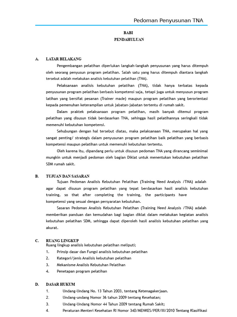 Pedoman TNA untuk Pelatihan SDM Rumah Sakit | PDF