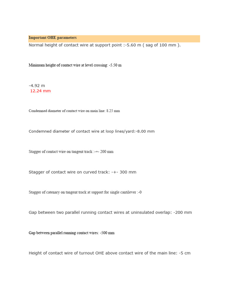 Important OHE Parameters | PDF | Relay | Electrical Engineering