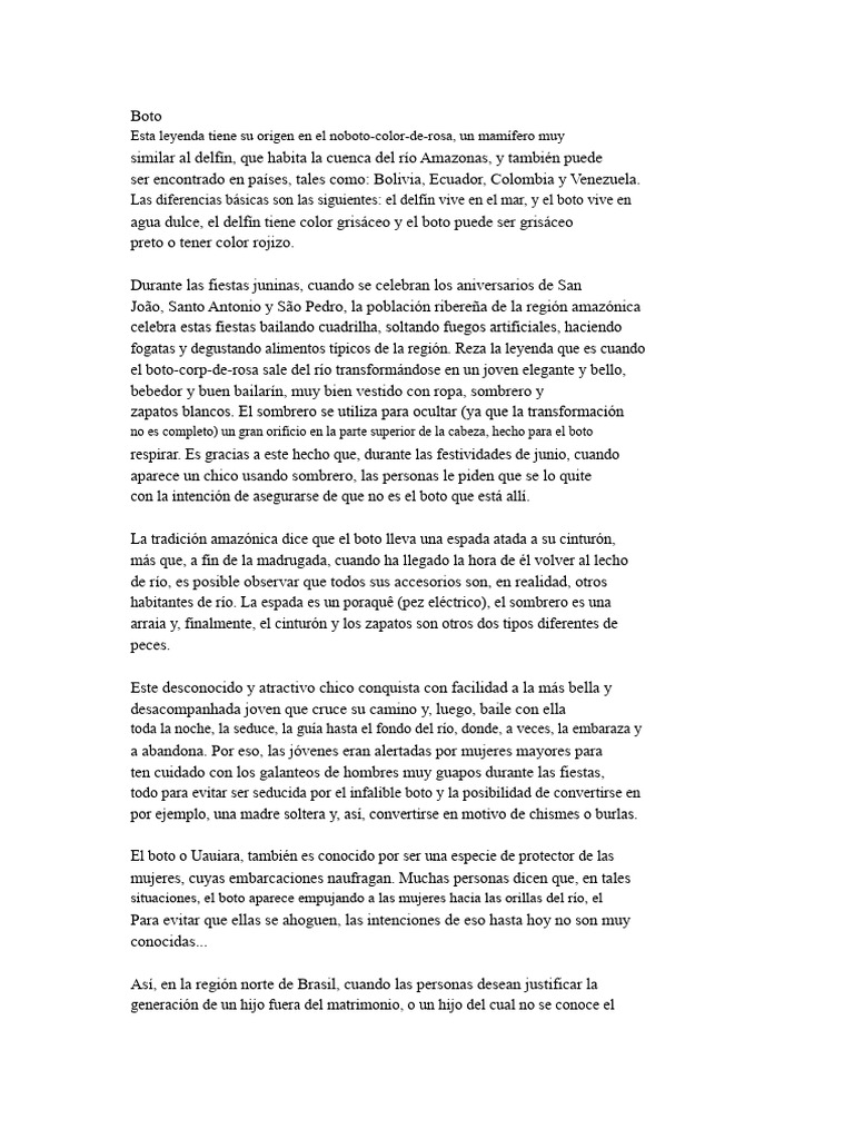 Leyenda del Boto en el Amazonas | PDF