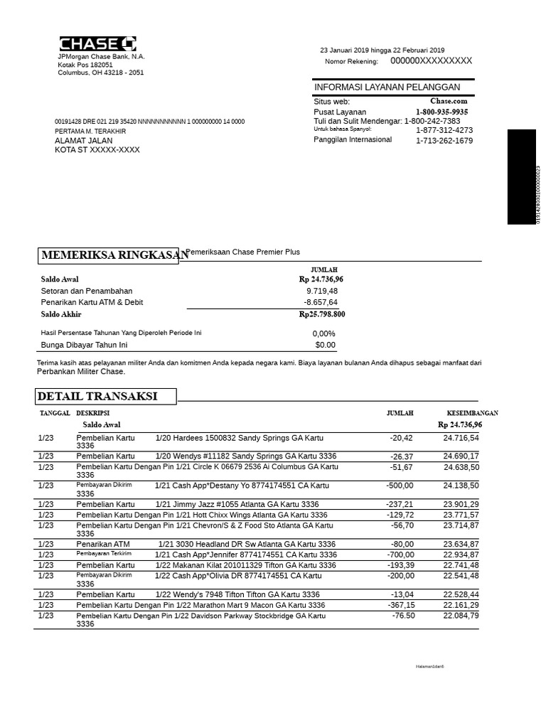 Template Rekening Bank Chase | PDF