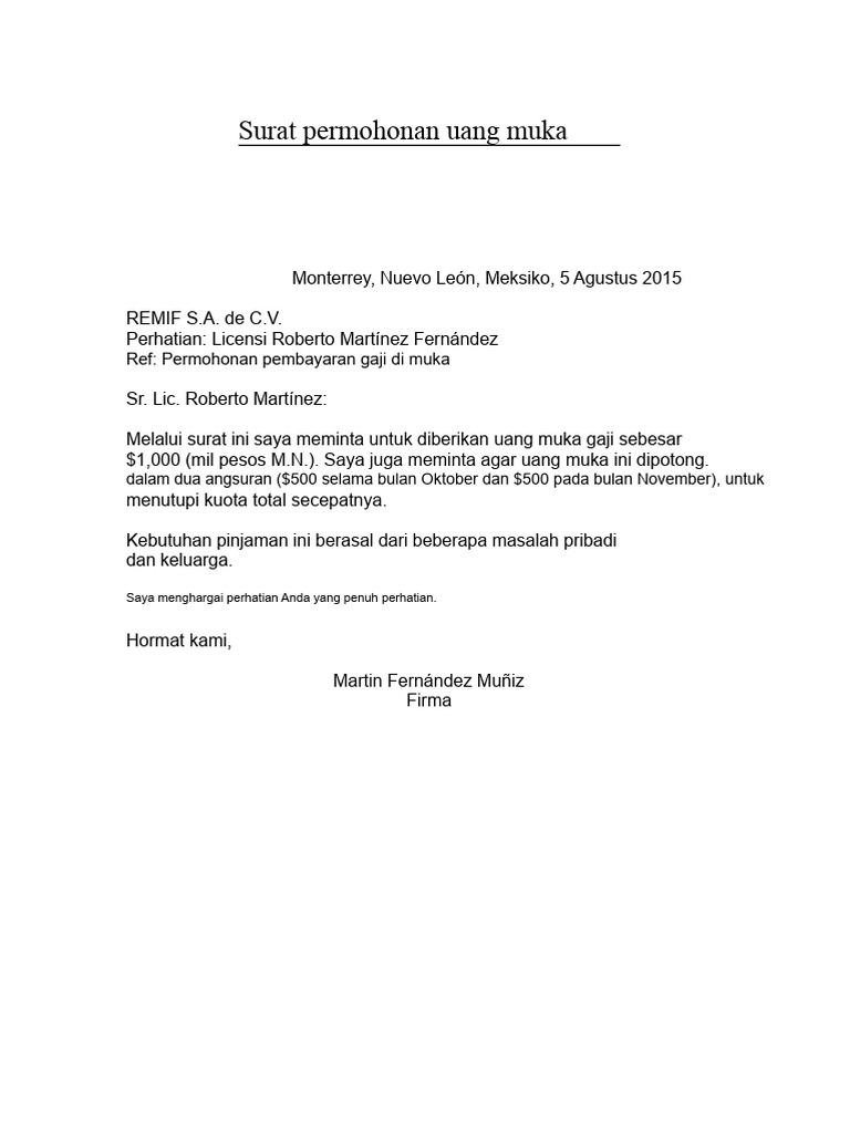 Surat Permohonan Uang Muka | PDF