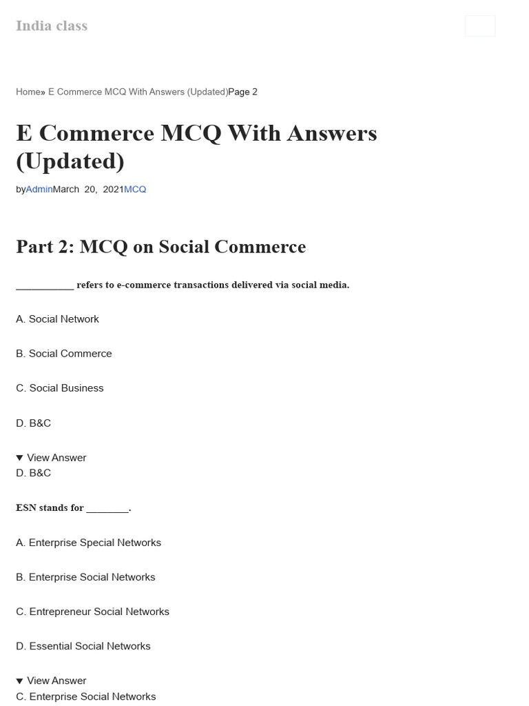 E Commerce MCQ With Answers (Updated) - Page 2 of 3 (2022 ...