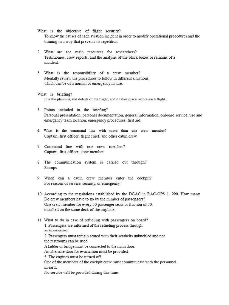 Flight Safety Questionnaire | PDF | Flight Attendant | Aviation Safety