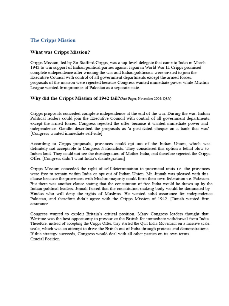 Cripps Mission | PDF | Muhammad Ali Jinnah | Politics Of India