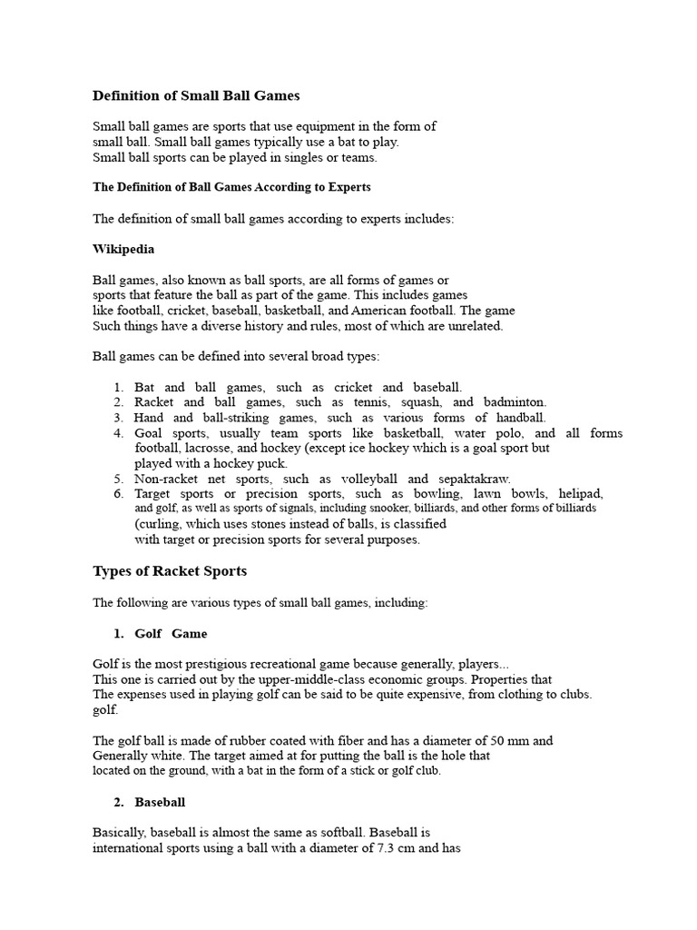 Definition of Small Ball Games | PDF | Table Tennis | Sports