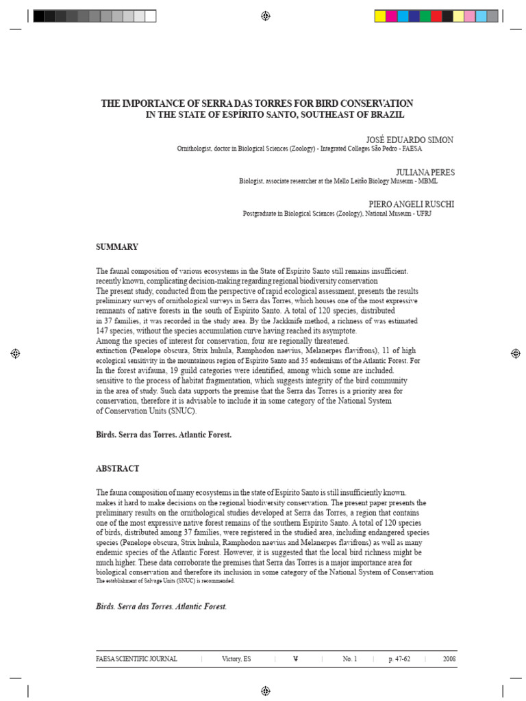 Serra das Torres: Key Bird Conservation Area | PDF | Conservation ...