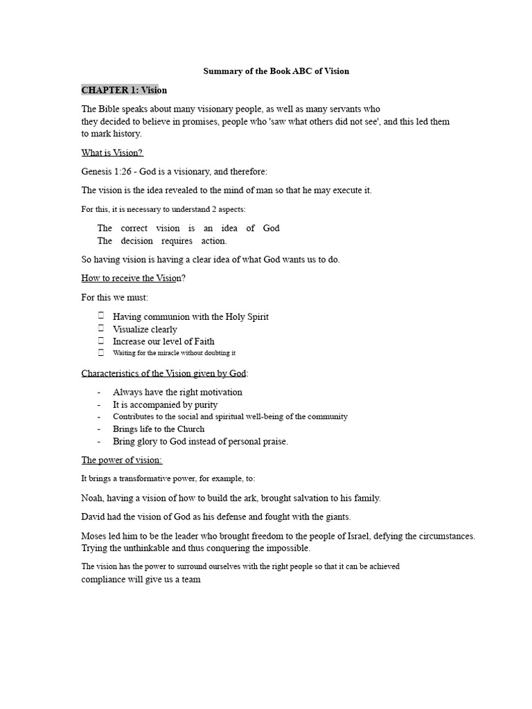 Summary of The Book ABC of VISION - Chapters 1, 2, 3, and 4 | PDF ...