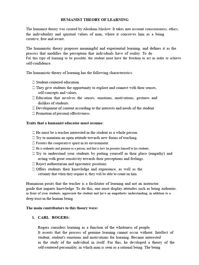 Humanistic Theory of Learning | PDF | Learning | Knowledge