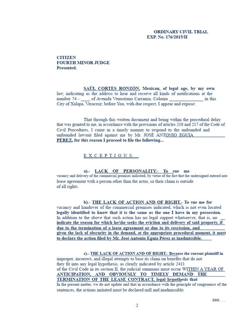 Civil Trial Response: Lease Dispute | PDF | Lawsuit | Lease