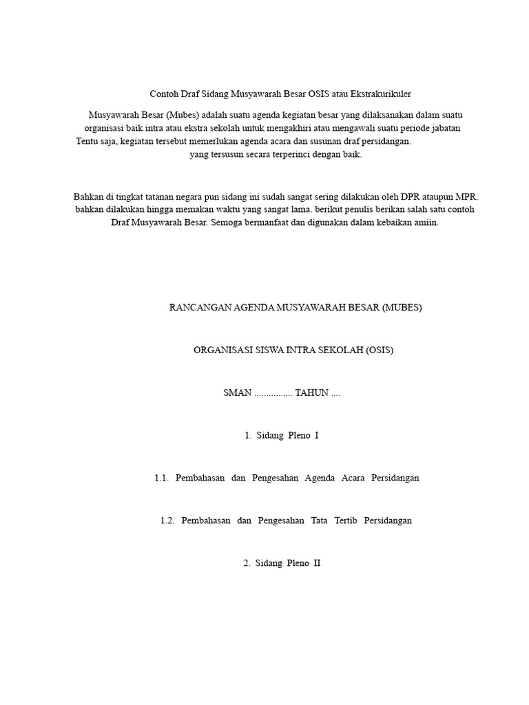 Contoh Draf Sidang Pleno OSIS | PDF