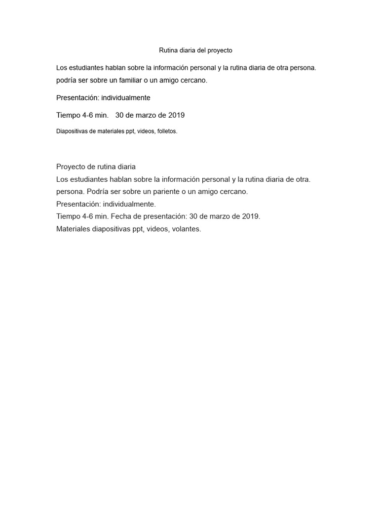 Rutina Diaria Del Proyecto | PDF
