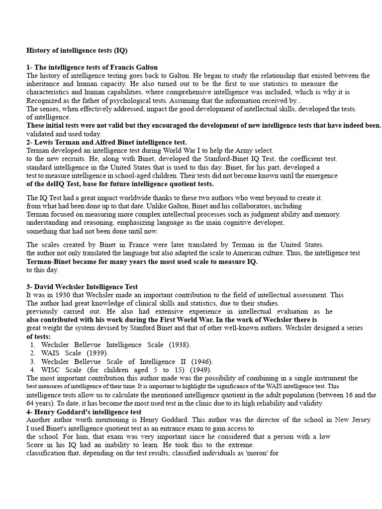 List of Intelligence Tests | PDF | Wechsler Adult Intelligence Scale ...