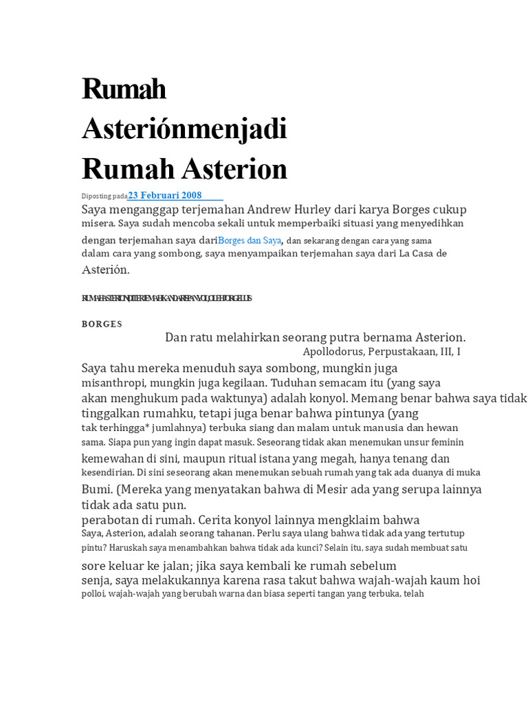 Terjemahan La Casa de Asterión Borges | PDF