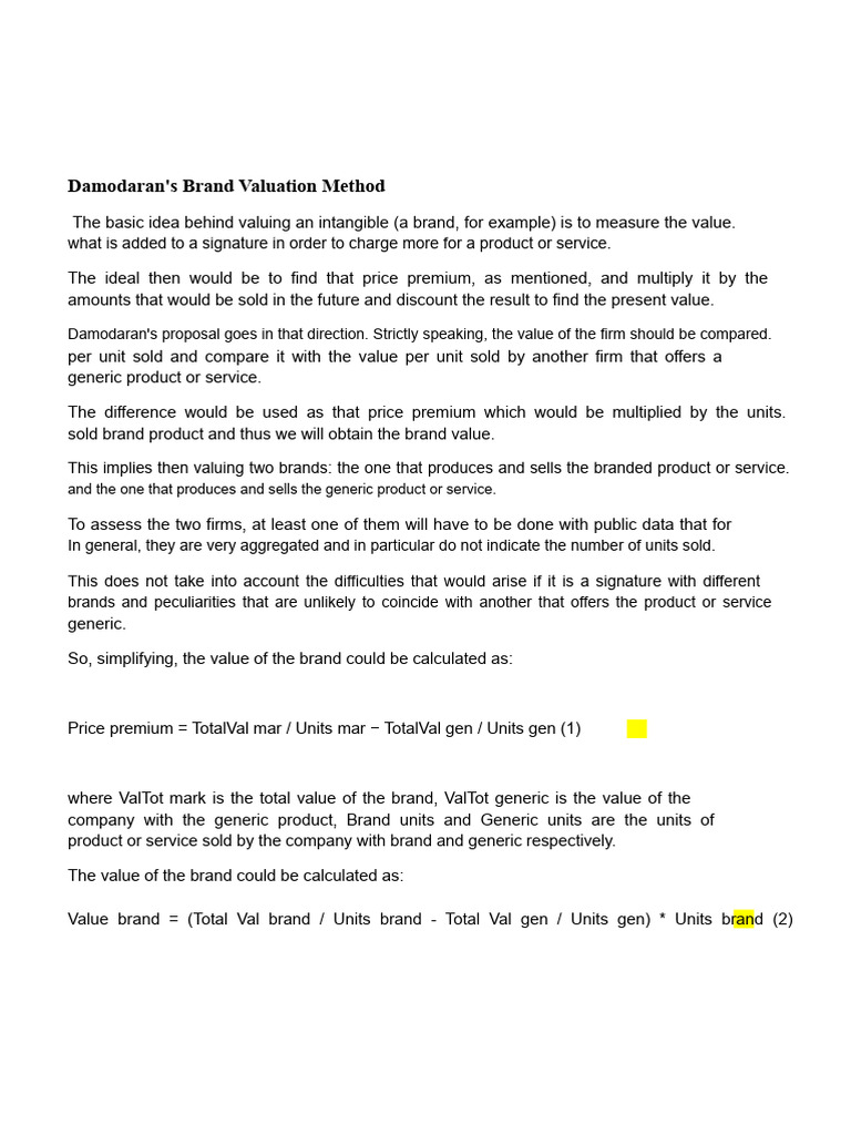 Damodaran's Brand Valuation Explained | PDF | Valuation (Finance) | Brand