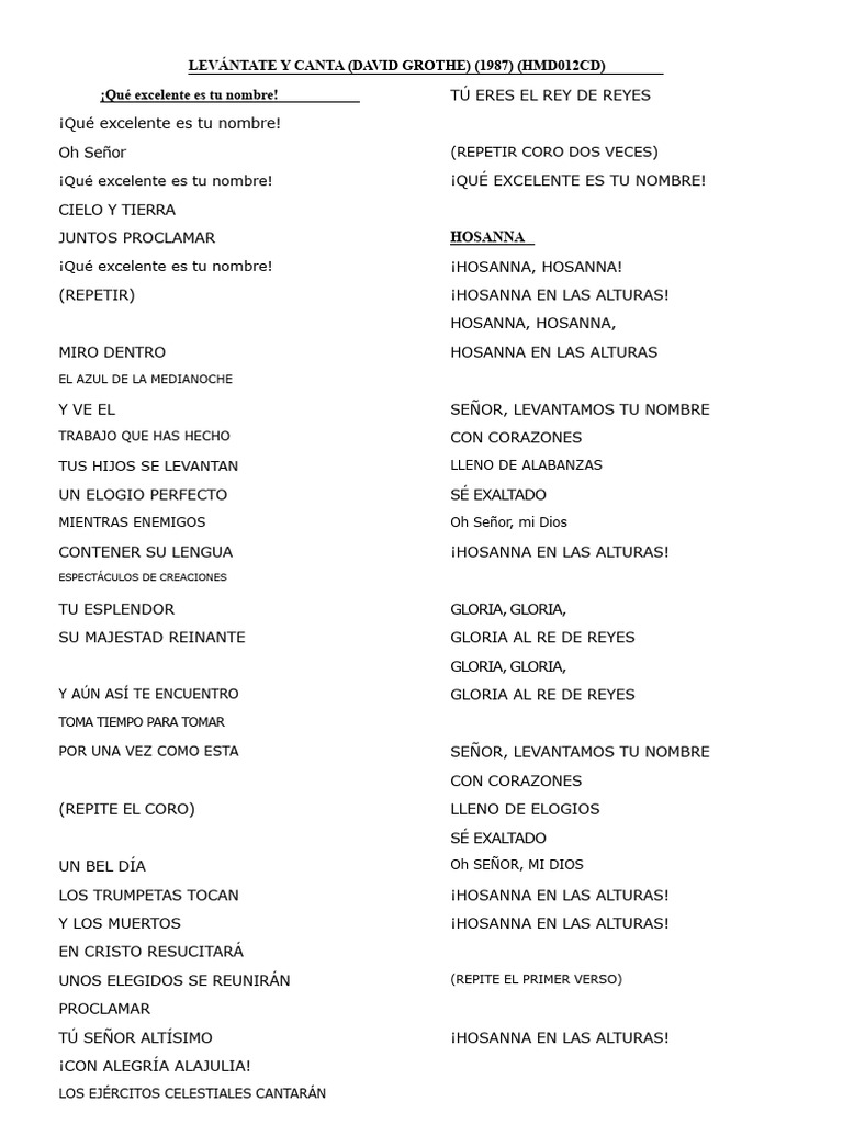 Levántate y Canta (David Grothe) (1987) (Hmd012cd) Letras | PDF ...