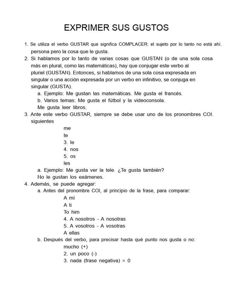 Uso del verbo gustar en español | PDF | Verbo | Sintaxis
