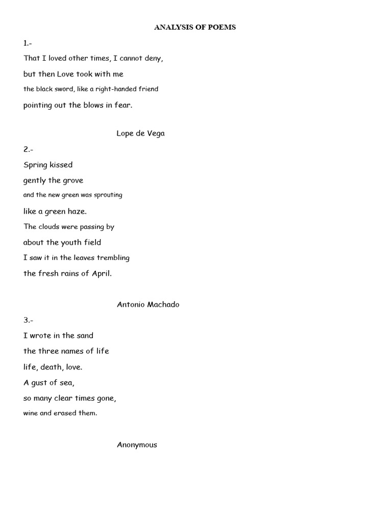 Analysis of Poems Language 1st Year of Secondary Education | PDF