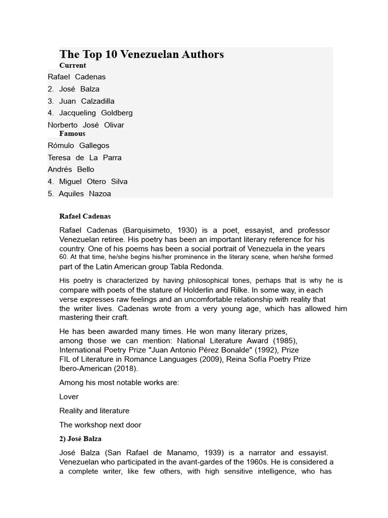 The top 10 Venezuelan authors | PDF | Venezuela