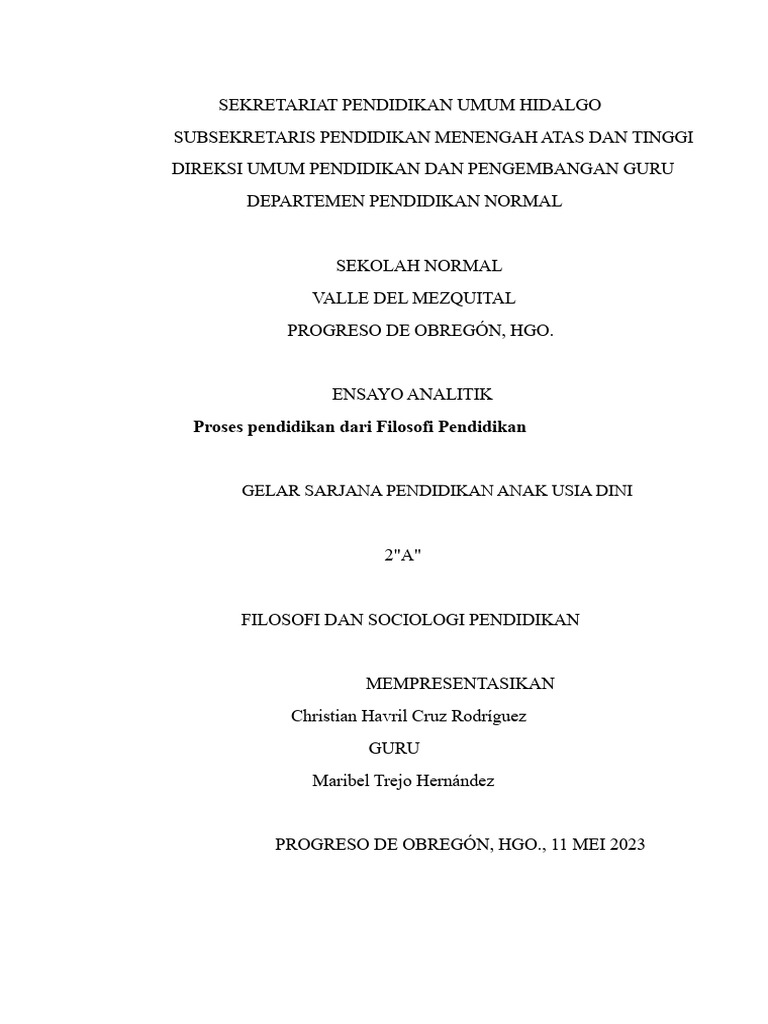 Esai Analitis Tentang Proses Pendidikan Dari Perspektif Filosofi ...