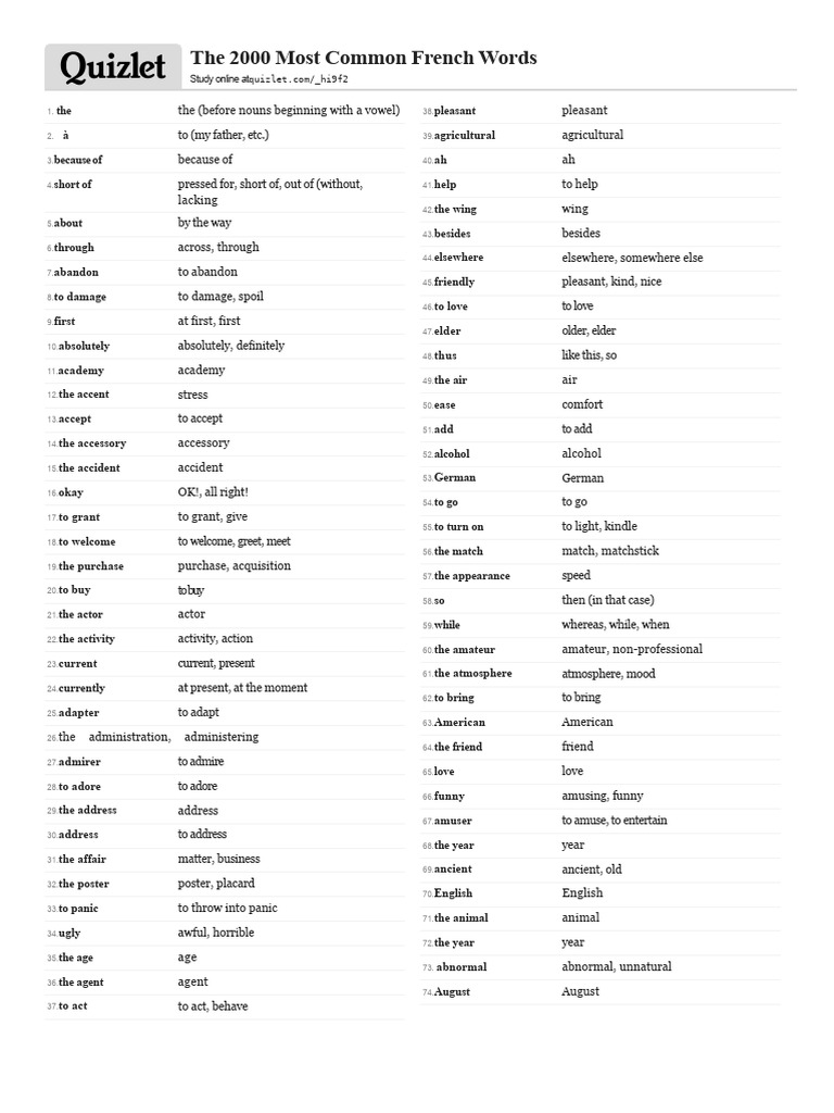 The 2000 Most Common French Words PDF | PDF