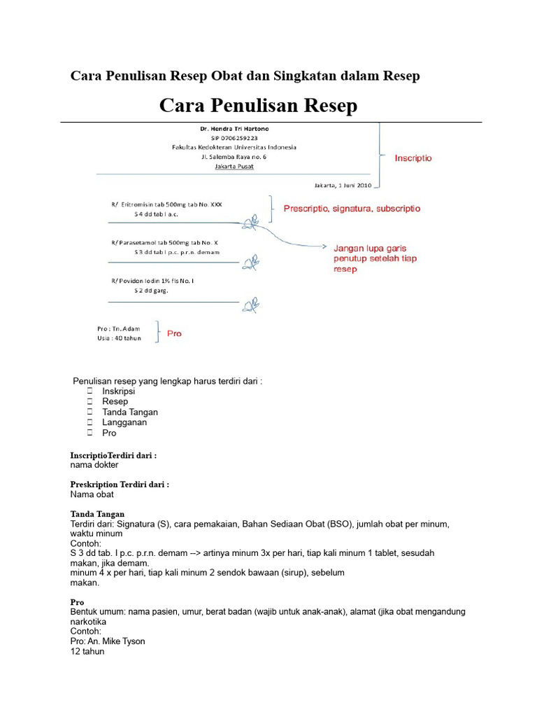Cara Penulisan Resep Obat Dan Singkatan Dalam Resep | PDF